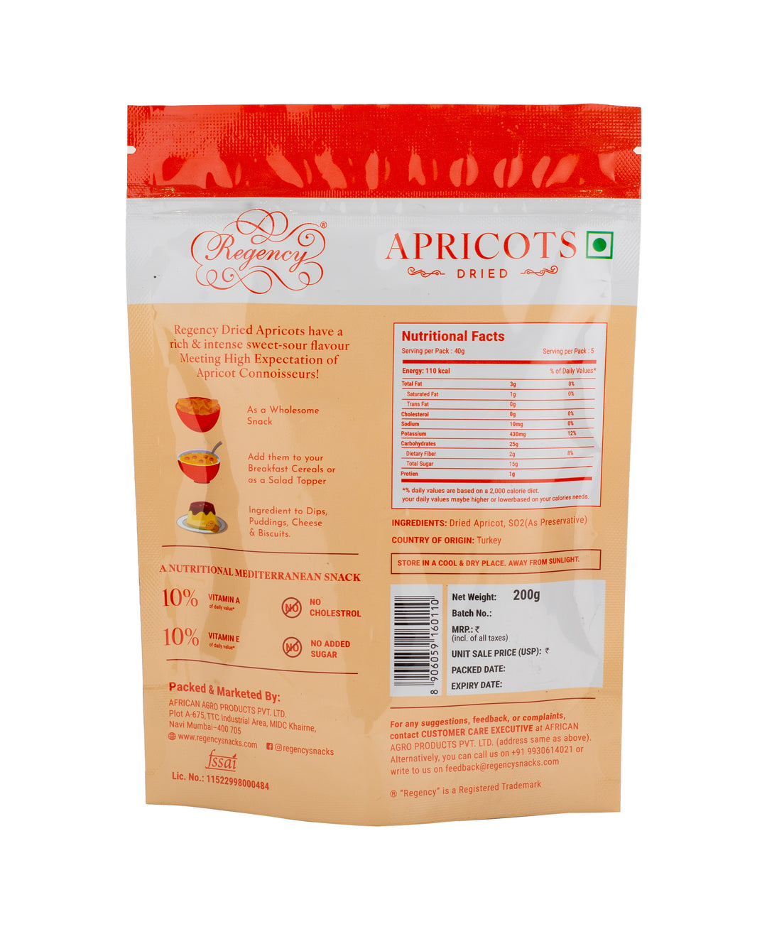 Purchase Dried Apricot Online | 200g Packet – Regency Snacks